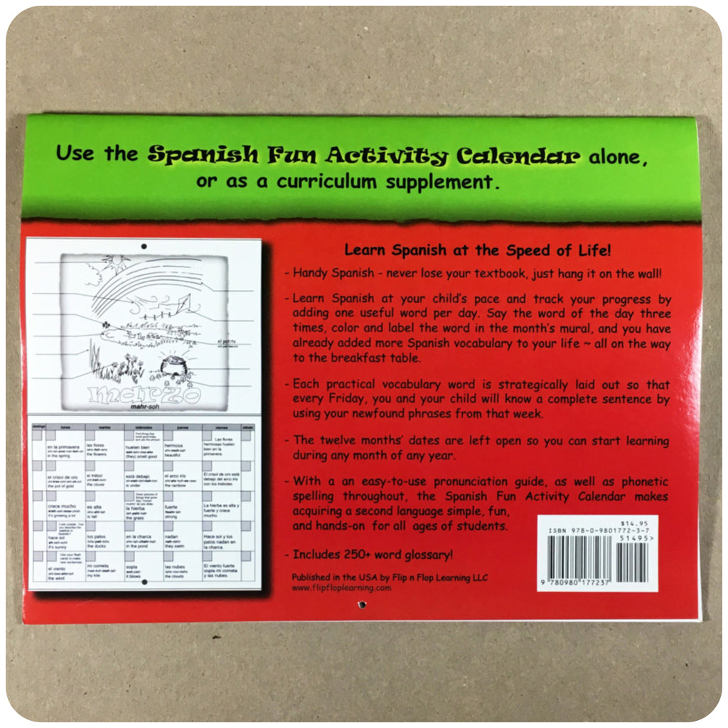 Spanish Fun Activity Calendar Level 1 – Flip Flop Spanish & Spanish ...
