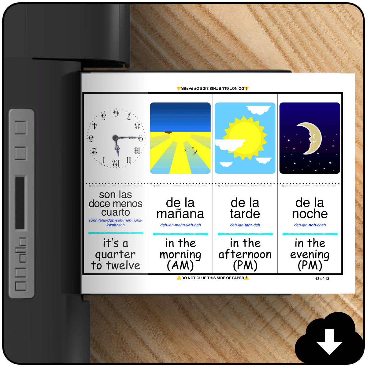 Flip Flop Spanish Flash Cards: Time (Printable) – Flip Flop Spanish ...